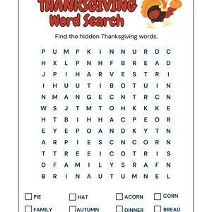 Thanksgiving Word Search - Etsy