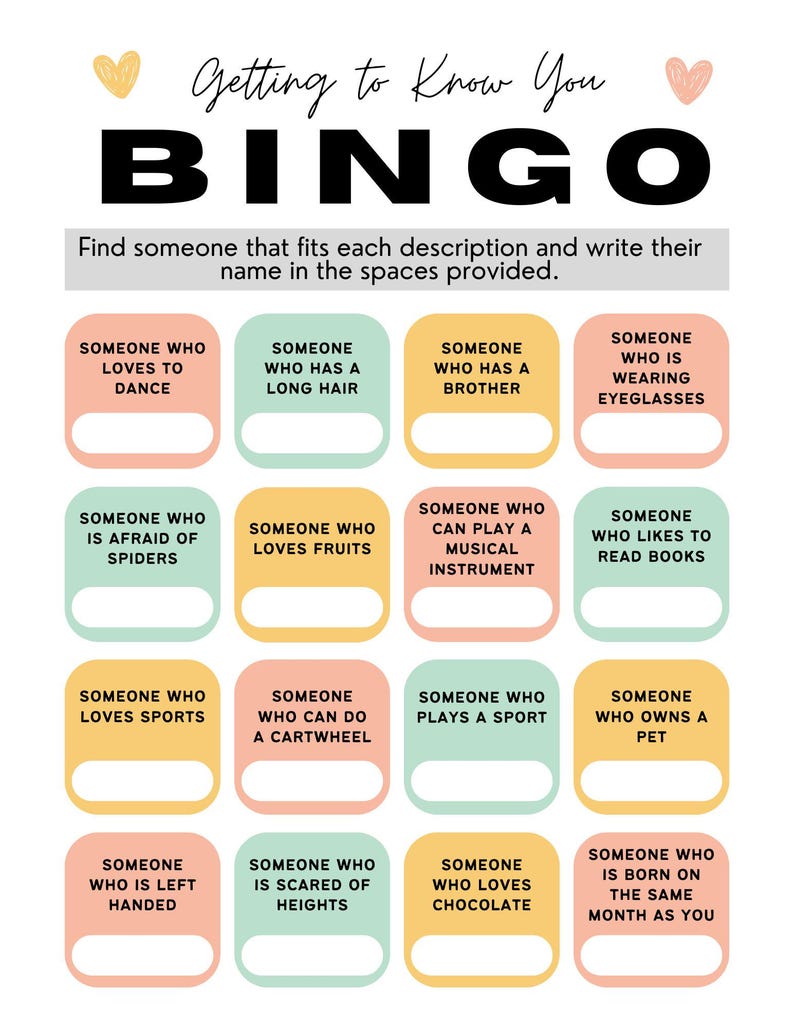 Getting to Know You Bingo - Etsy