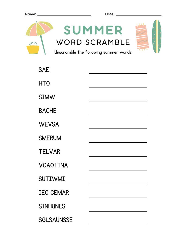 Summer Word Scramble - Etsy