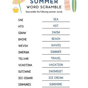 Summer Word Scramble - Etsy