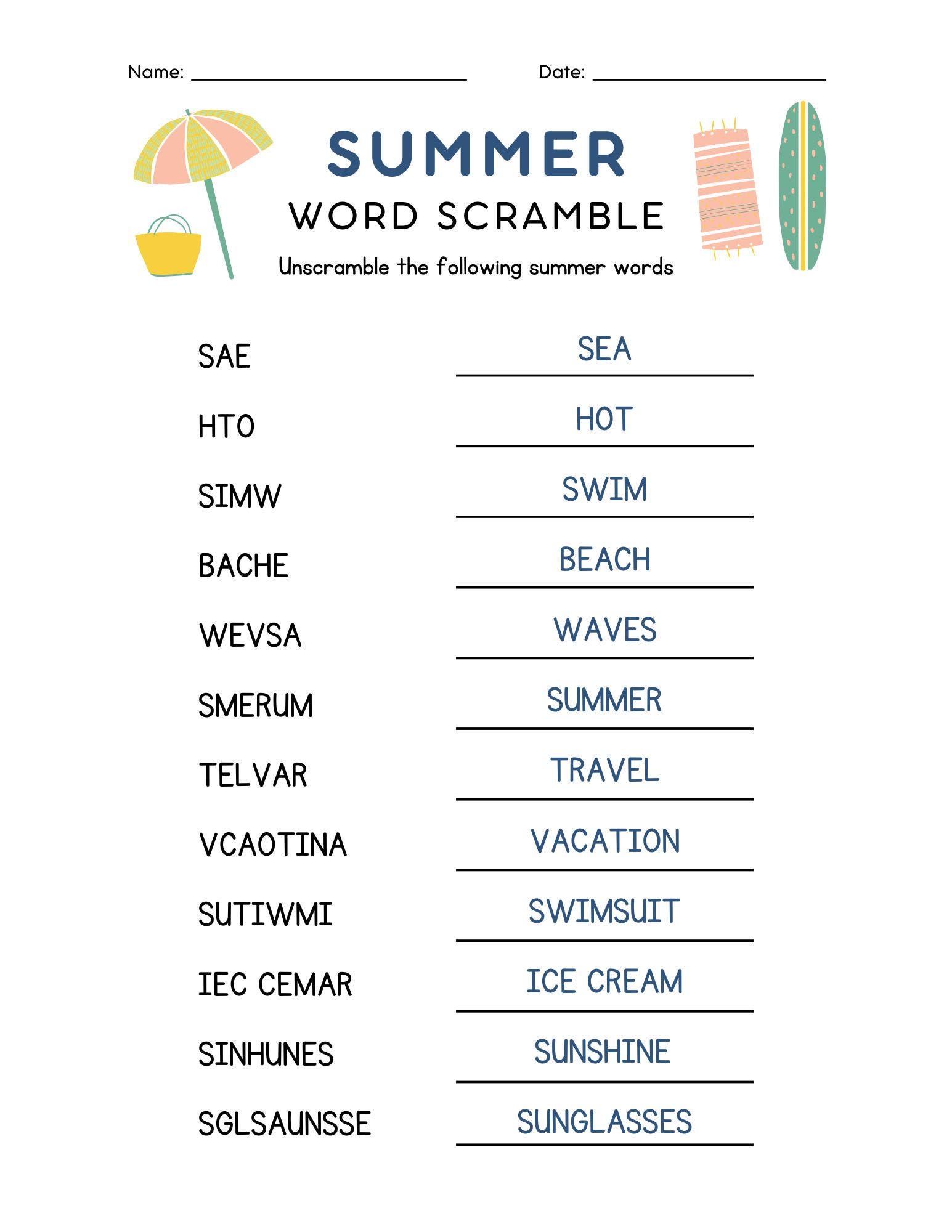 Summer Word Scramble - Etsy