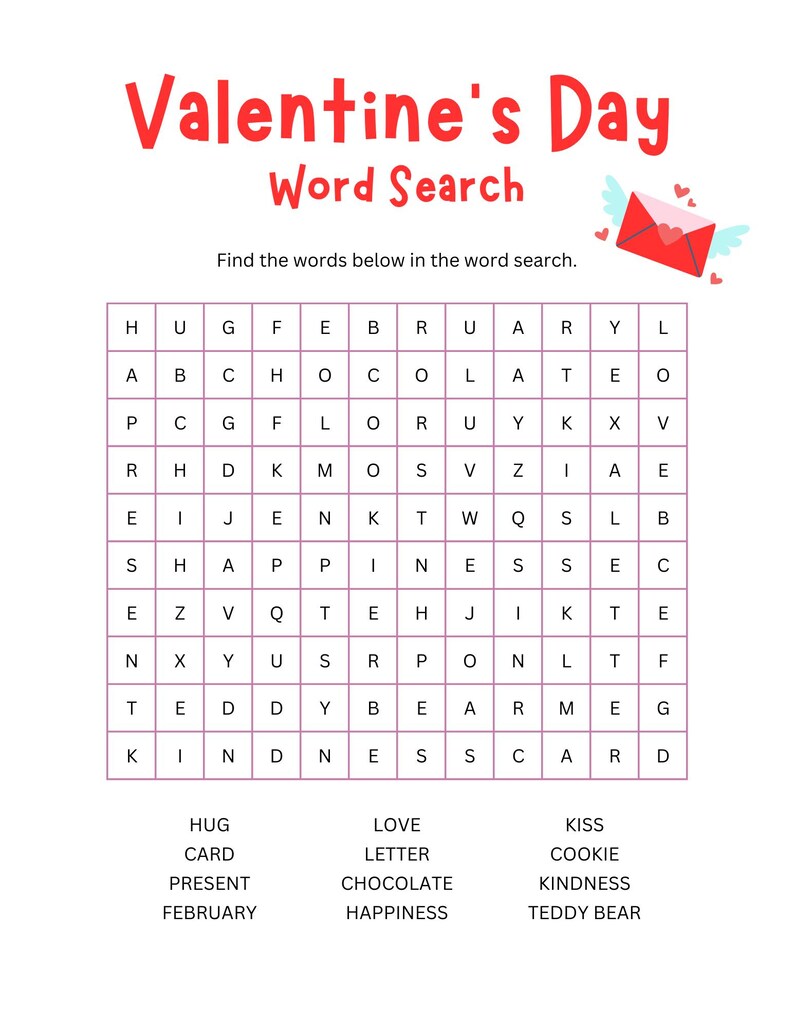 Valentines Day Word Search - Etsy