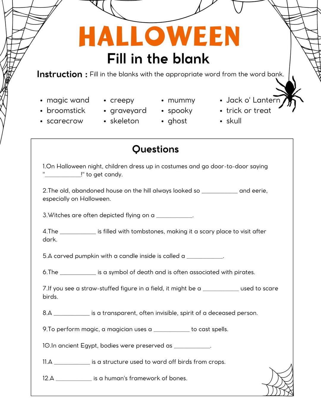 Halloween Fill in the Blank - Etsy