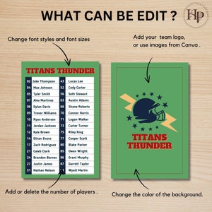 Team Roster Card Template, Editable Team Roster Card, Team Roster Card ...