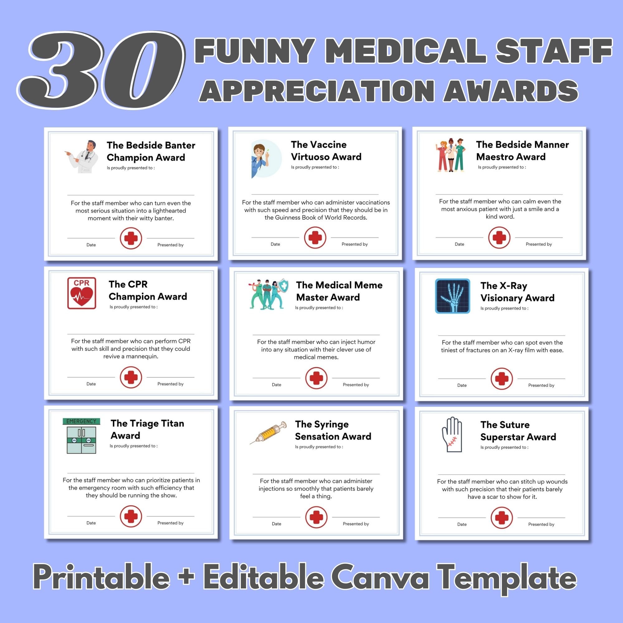 Funny Medical Staff Appreciation Award Certificates: Printable Canva ...