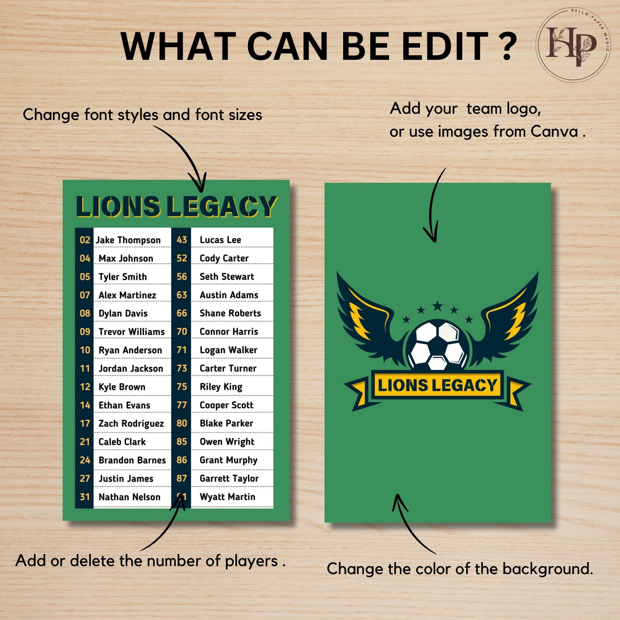 Team Roster Card Template, Editable Team Roster Card, Team Roster Card ...