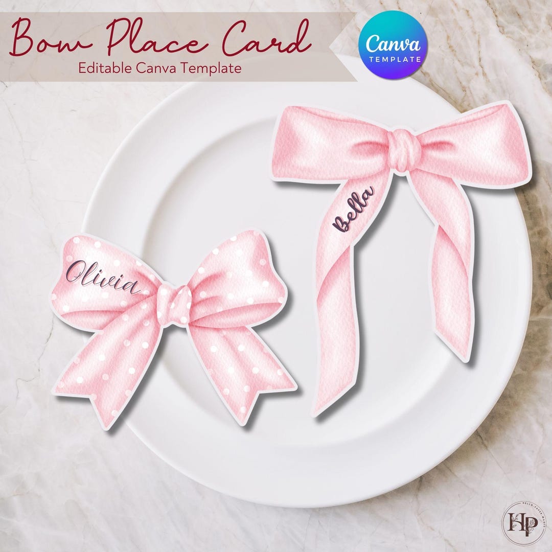 Bow Place Card Template: Whimsical Wedding & Party Decor (editable ...