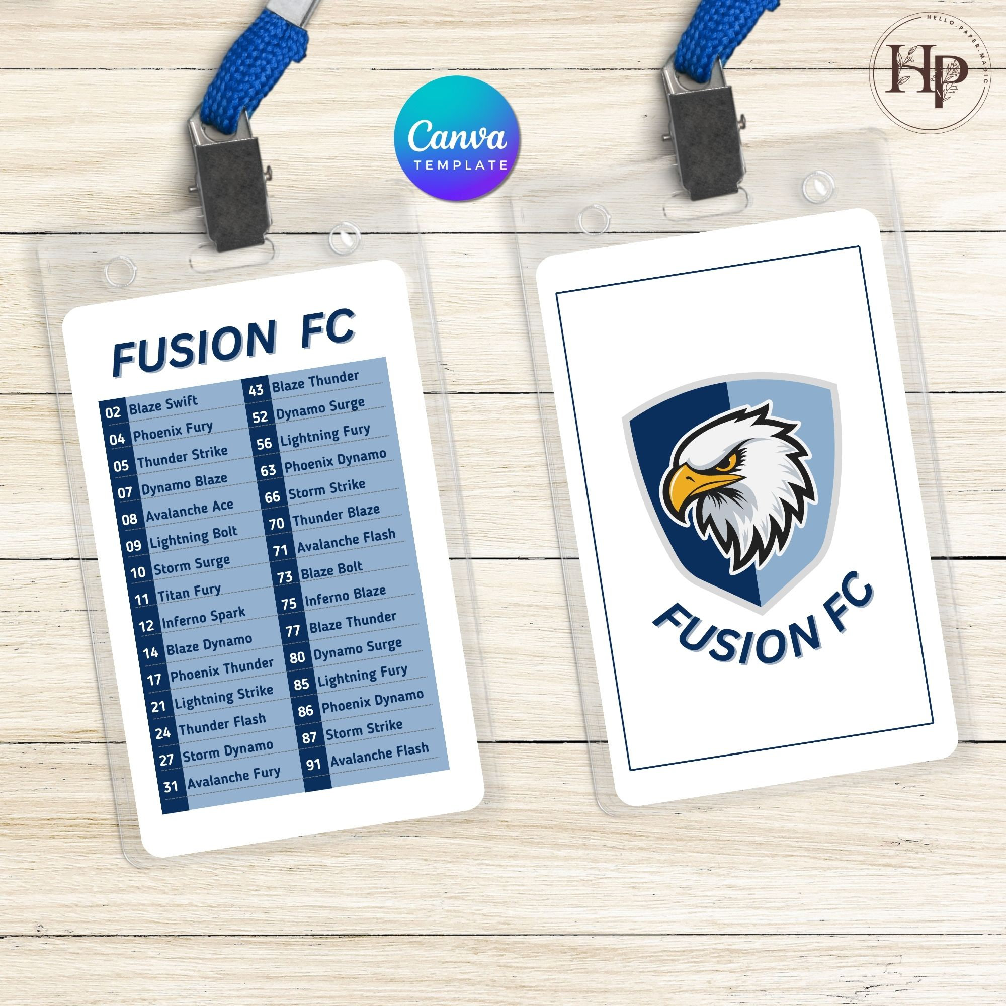 EDITABLE Team Roster Card TEMPLATE, Personalized Team Roster Lanyard ...