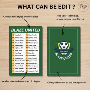 Editable Team Roster Card Template: Sports Team Canva Design - Etsy