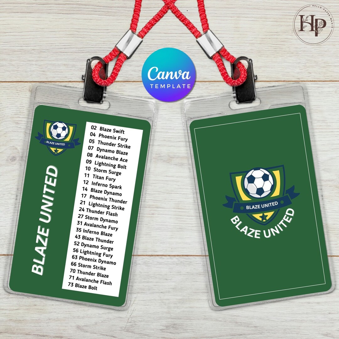 EDITABLE Team Roster Card TEMPLATE, Personalized Team Roster Lanyard ...