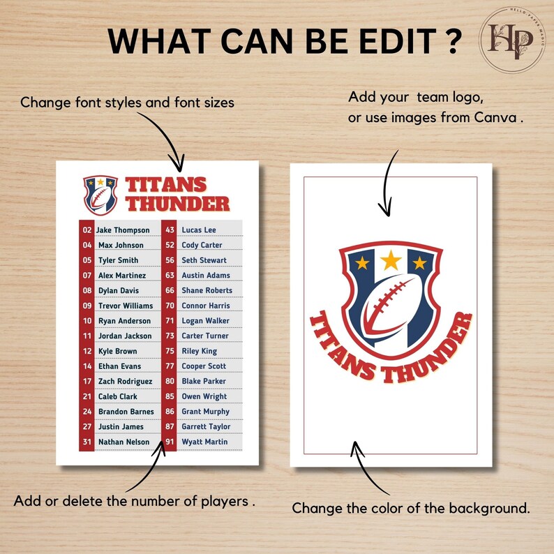 Team Roster Card Template, Editable Team Roster Card, Team Roster Card ...