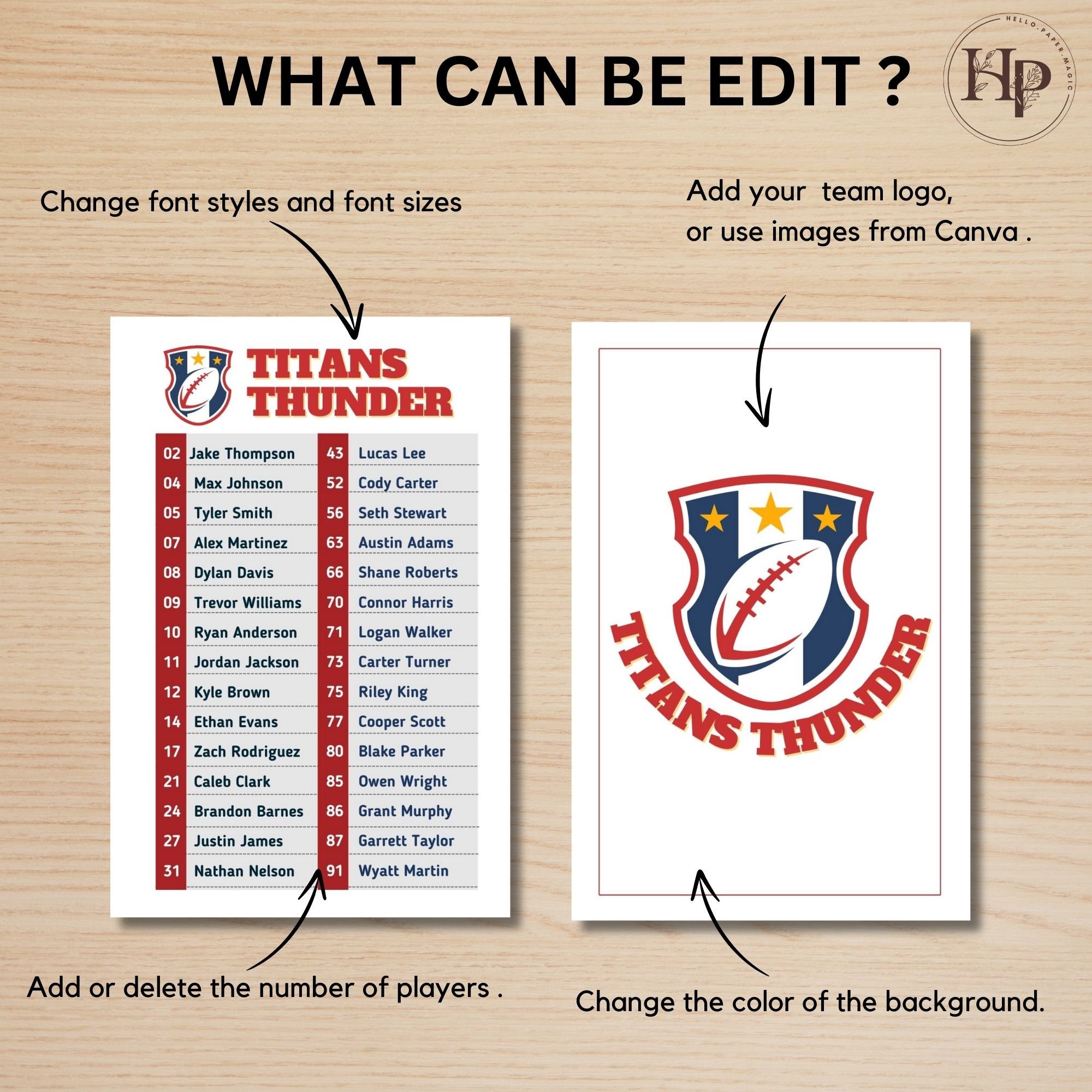 Team Roster Card Template, Editable Team Roster Card, Team Roster Card ...