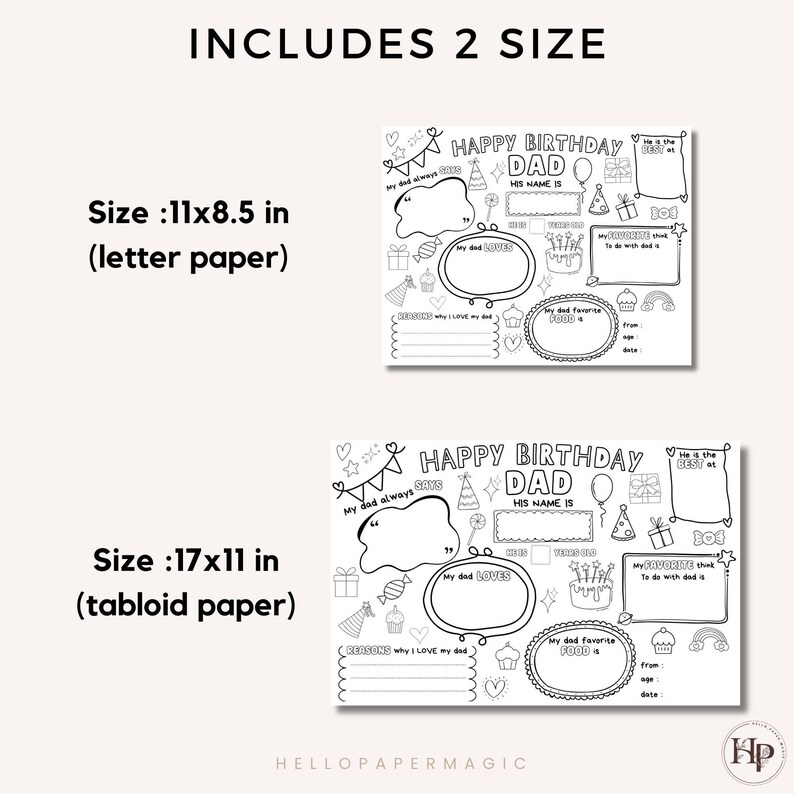 Happy Birthday Dad Coloring Page: Printable Fill-in Activity (digital ...