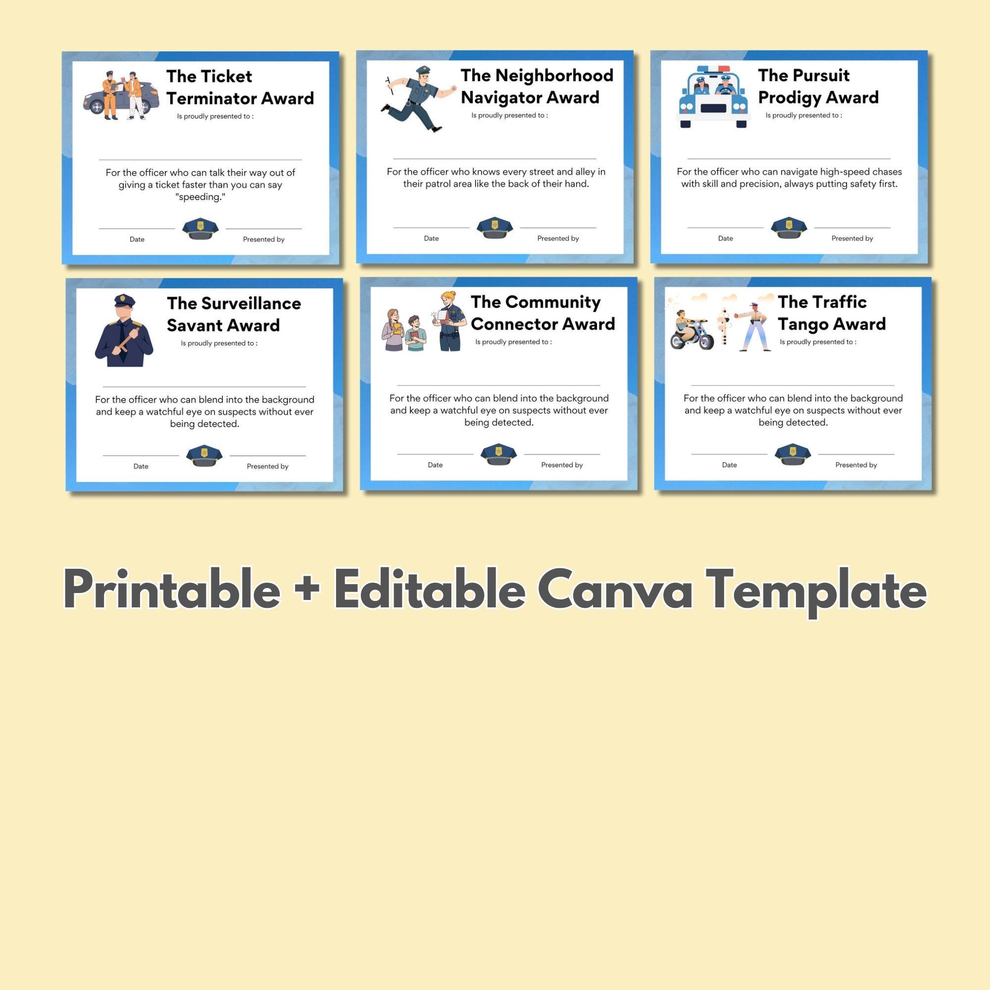 Funny Police Staff Appreciation Awards: 27 Printable Certificates ...