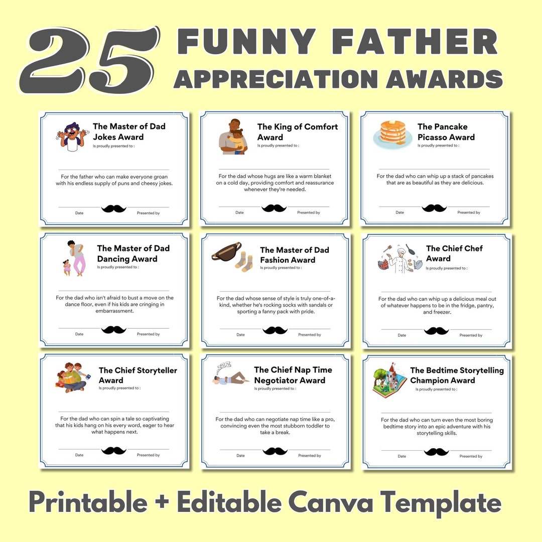Funny Father Appreciation Award Certificates: Printable Gift (canva ...