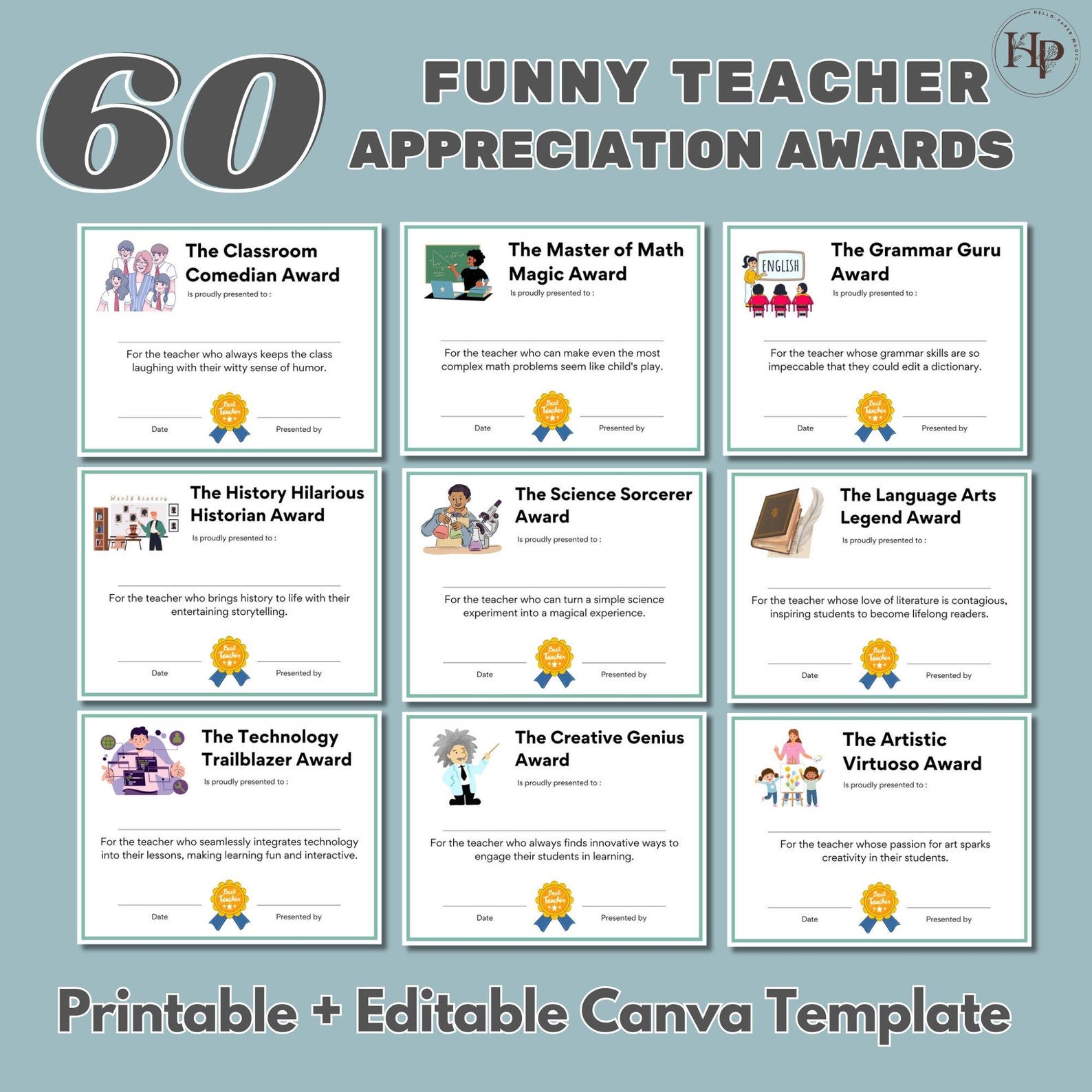 Funny Teacher Appreciation Award Certificate,printable PDF, Editable ...