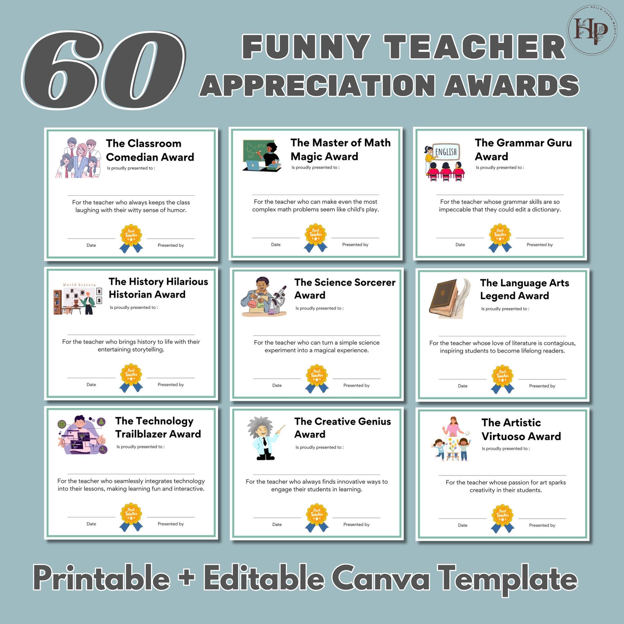 Funny Teacher Appreciation Award Certificate,printable PDF, Editable ...