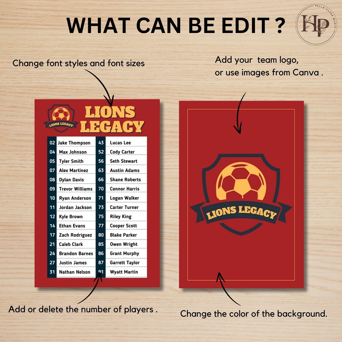 Team Roster Card Template, Editable Team Roster Card, Team Roster Card ...