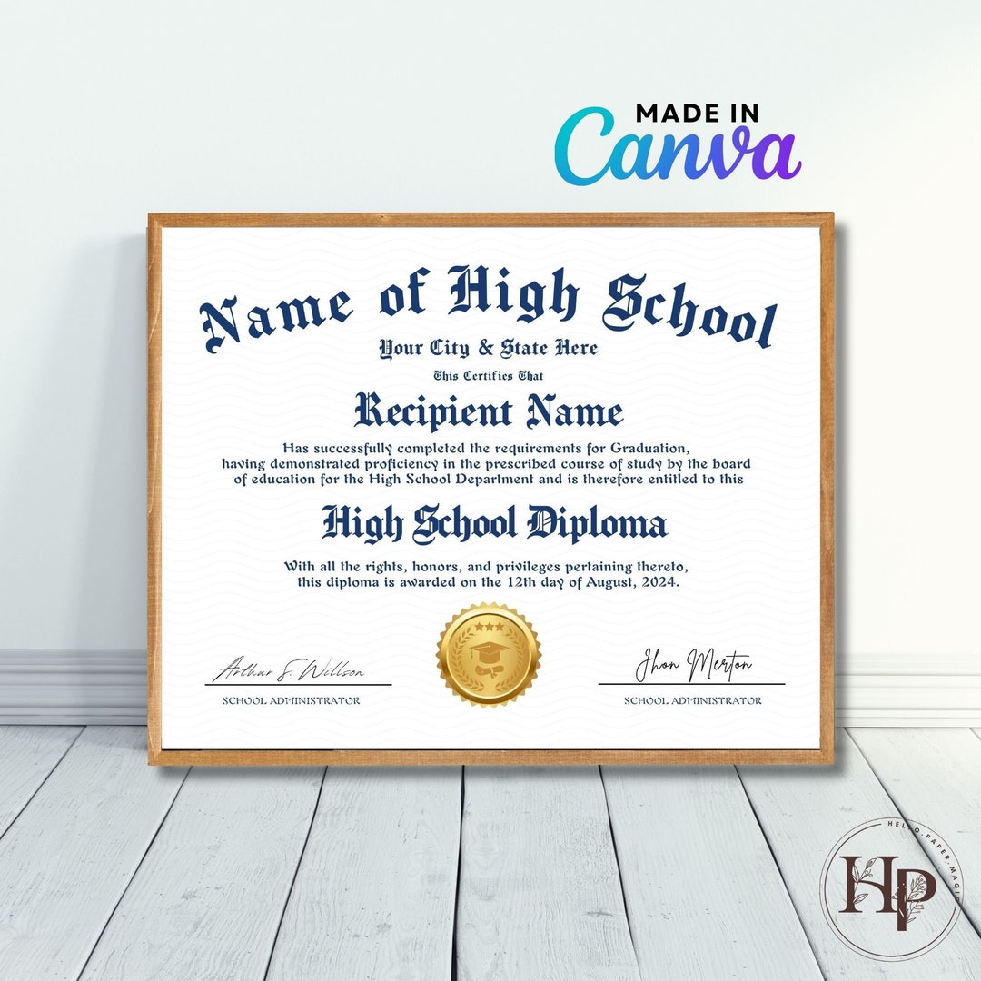 Home School Diploma, High School Diploma, Editable Template on Canva ...