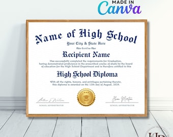 Editable High School Diploma With Gold Seal, Home School Diploma ...