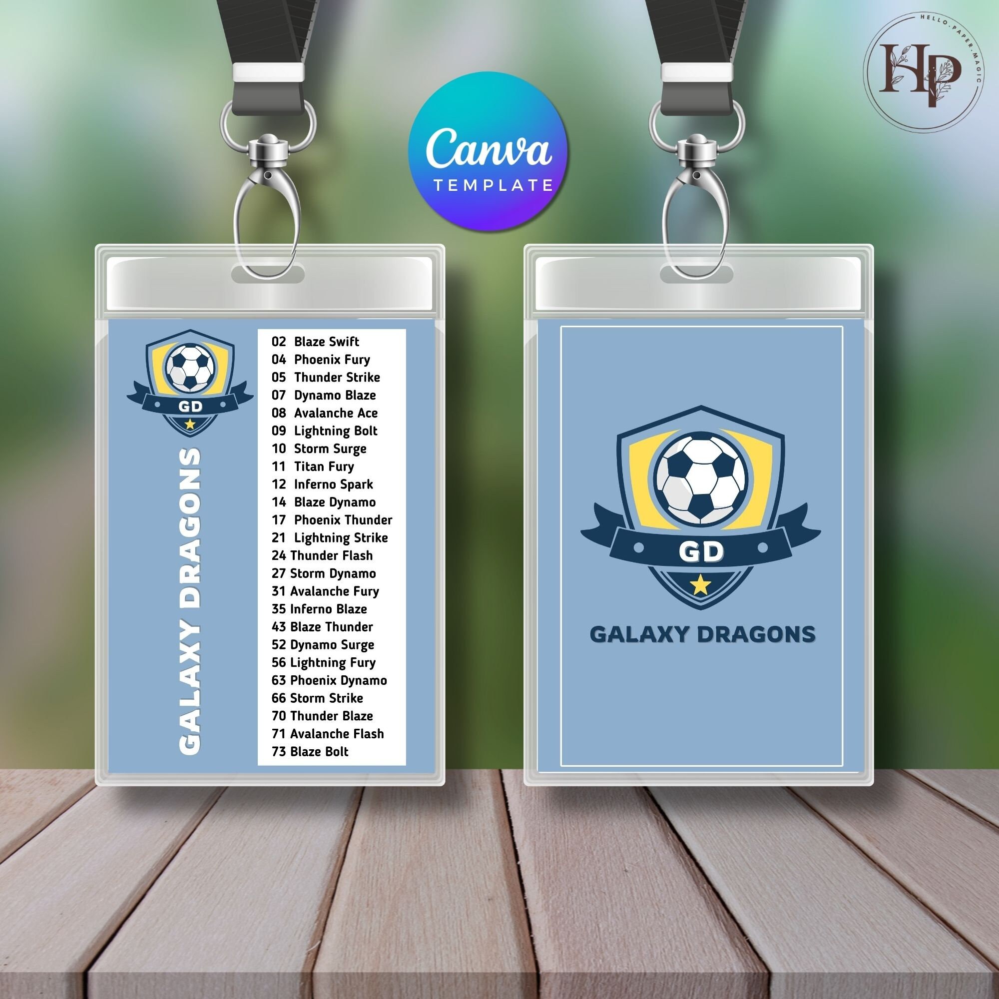 EDITABLE Team Roster Card TEMPLATE, Personalized Team Roster Lanyard ...