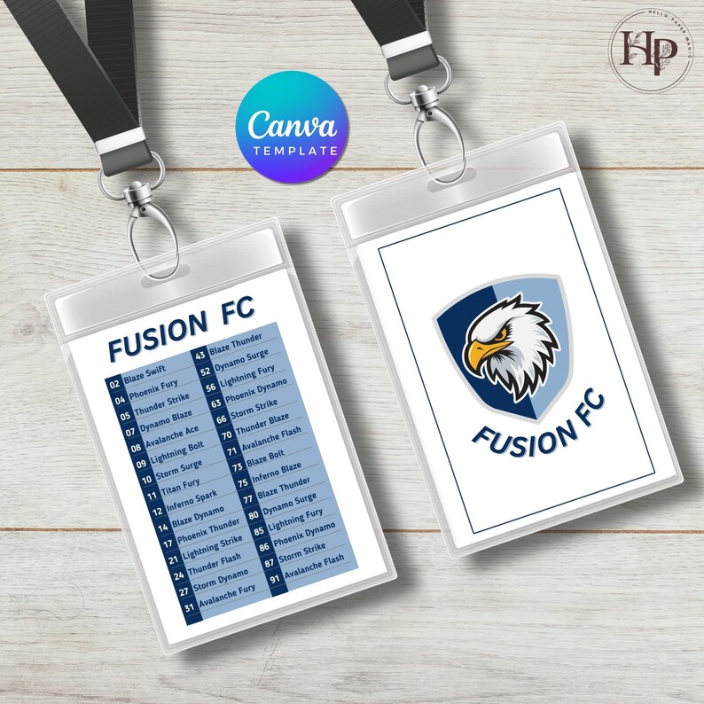 EDITABLE Team Roster Card TEMPLATE, Personalized Team Roster Lanyard ...