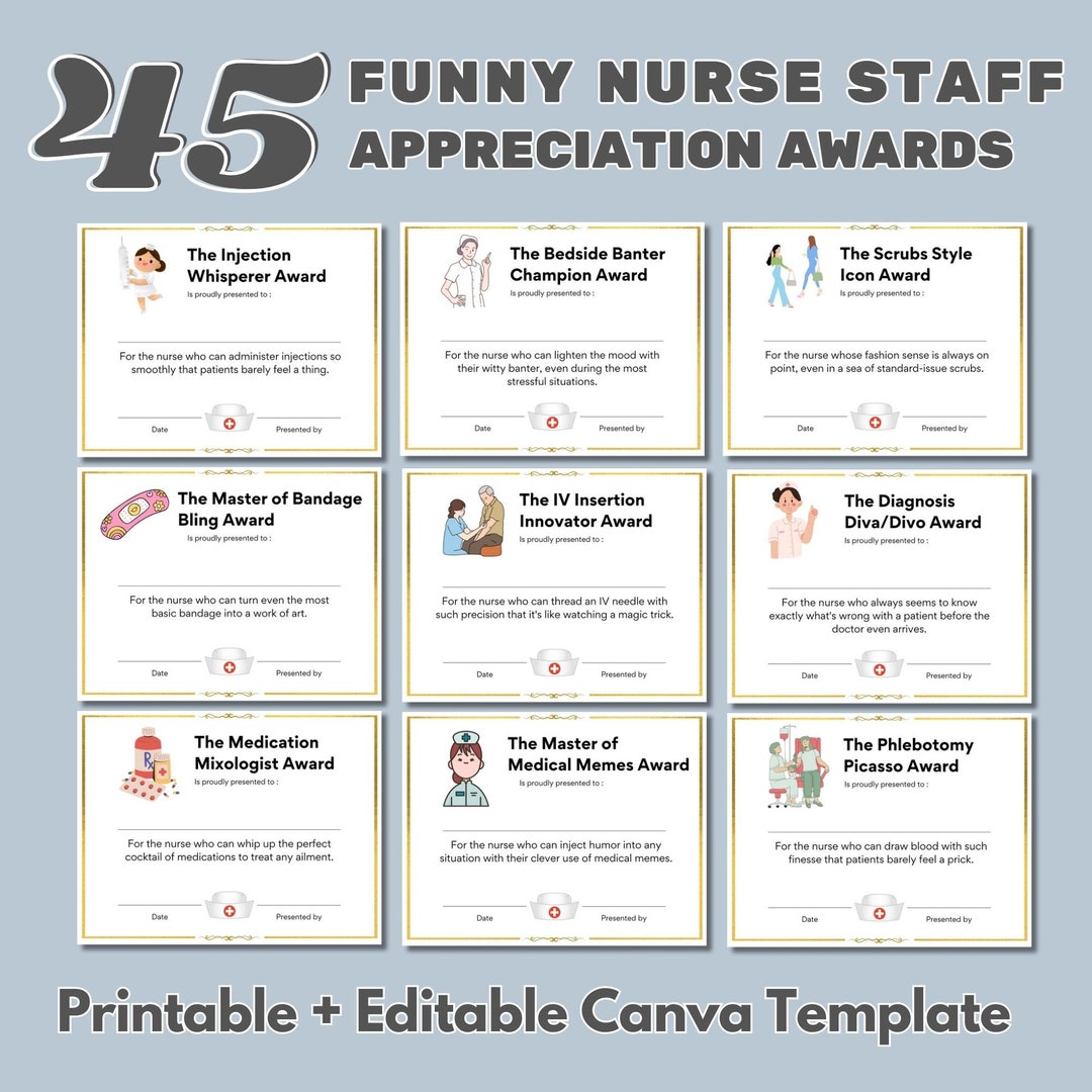 Funny Nurse Appreciation Award Certificates: Printable Staff Gift ...
