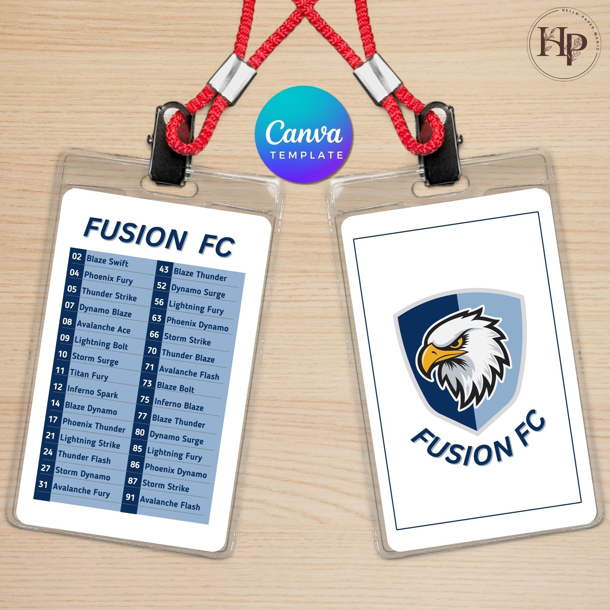 EDITABLE Team Roster Card TEMPLATE, Personalized Team Roster Lanyard ...