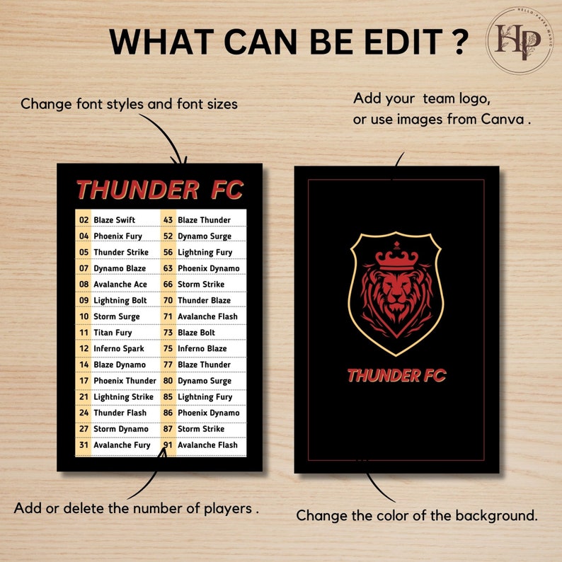 Editable Team Roster Card Template: Sports Team Canva Design (4x6 & 3x5 ...
