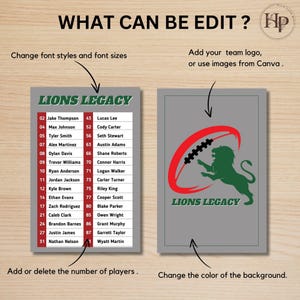 Team Roster Card Template, Editable Team Roster Card, Team Roster Card ...