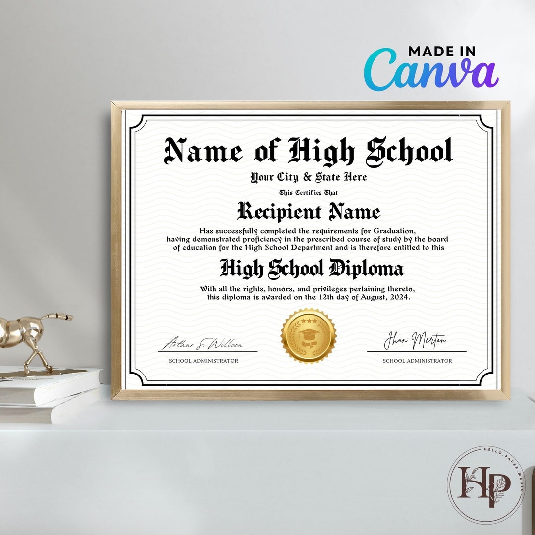 Home School Diploma, High School Diploma, Editable Template on Canva ...
