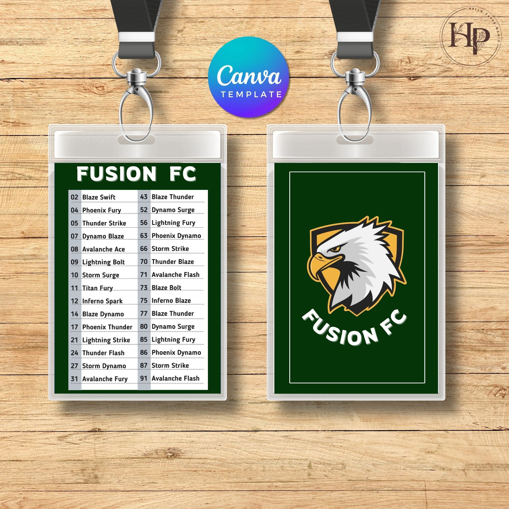 EDITABLE Team Roster Card TEMPLATE, Personalized Team Roster Lanyard ...