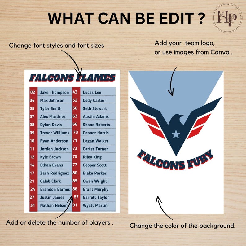 Team Roster Card Template, Editable Team Roster Card, Team Roster Card ...