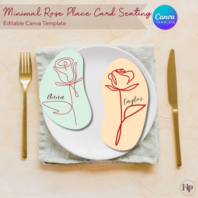 Minimal Rose Place Card Seating Template, Unique and Whimsical Place ...