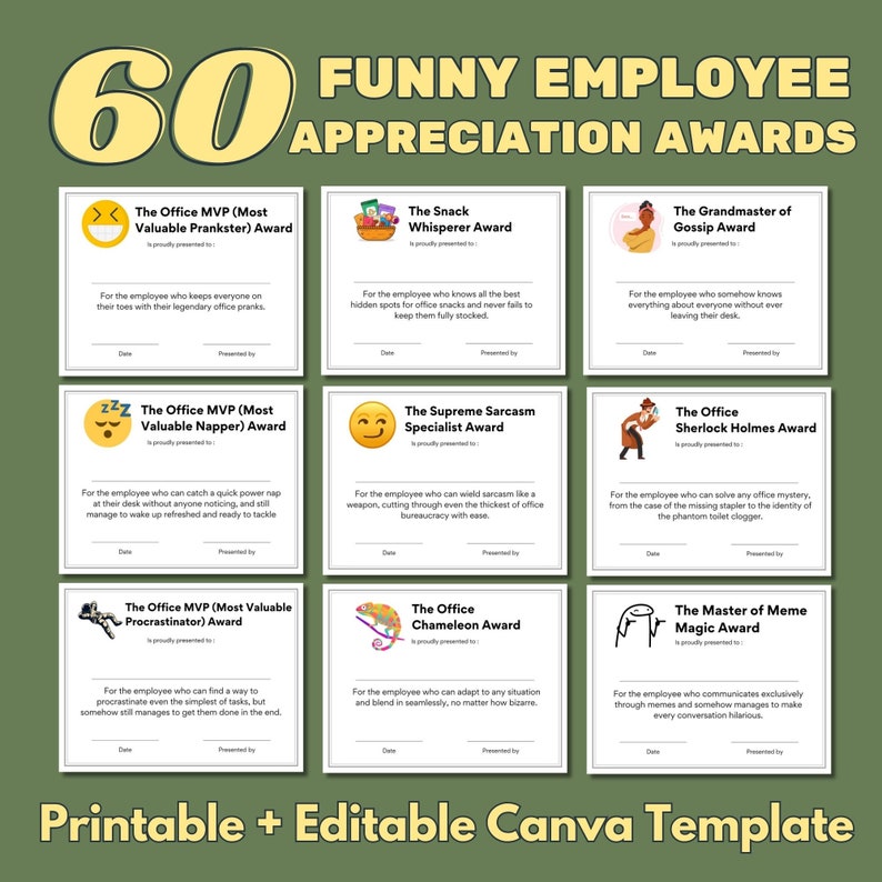Funny Employee Appreciation Award Certificates: 60 Printable Awards ...