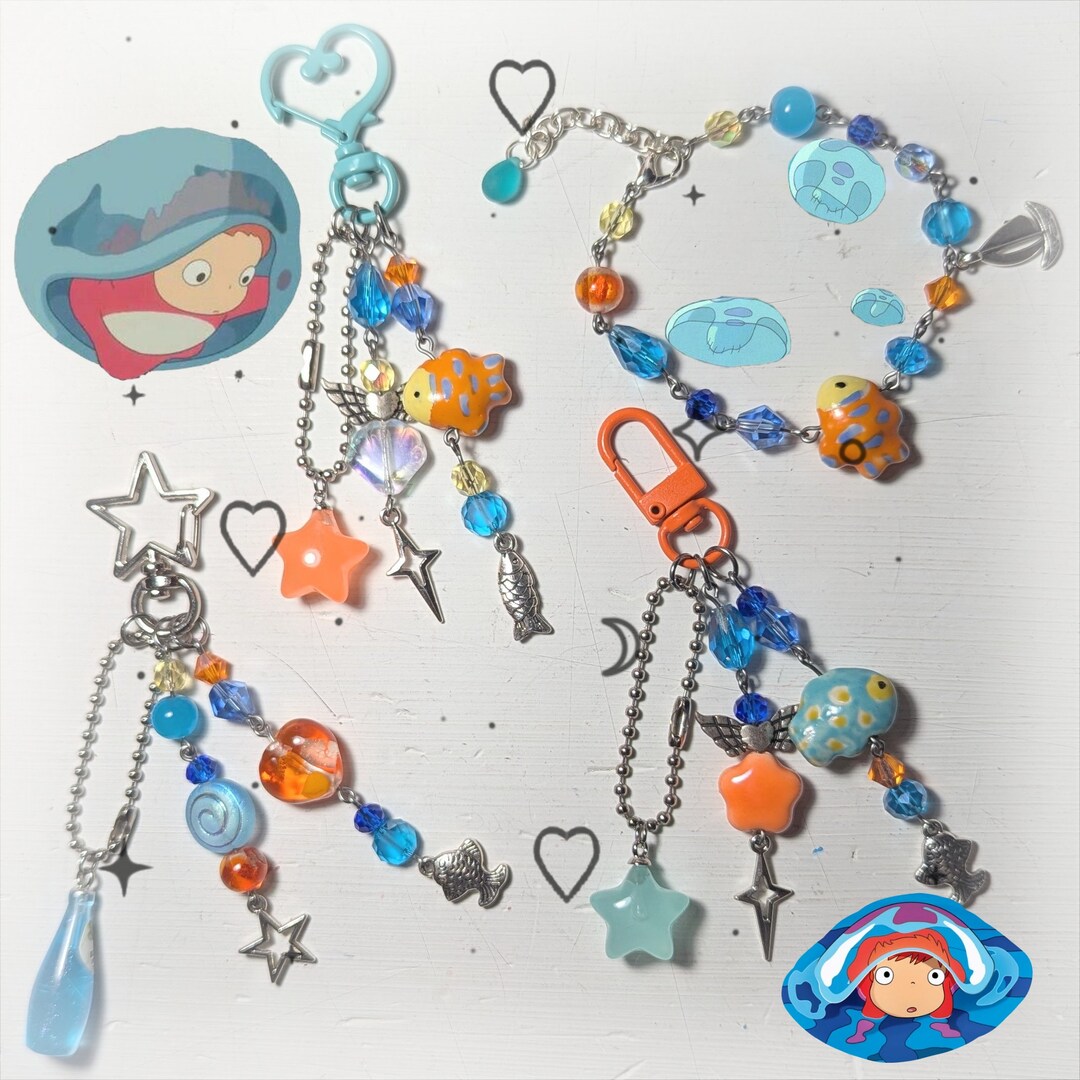 Ponyo Keychains Bracelet Studio Ghibli Ponyo Movie Cute Animated Kawaii ...