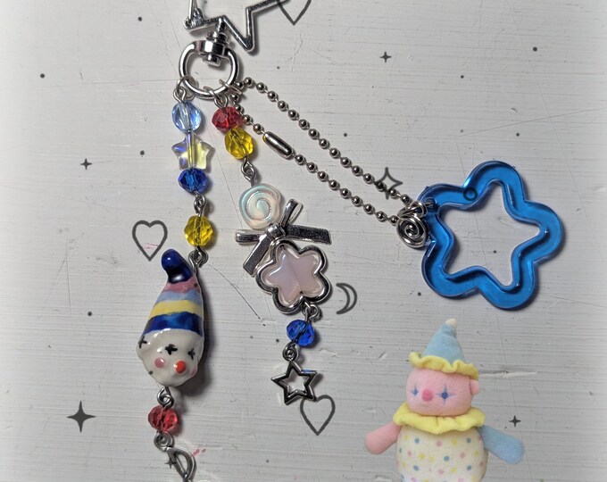 Clown Keychain! Cute Circus Kidcore Y2k Kawaii Blue Pink Yellow Red ...