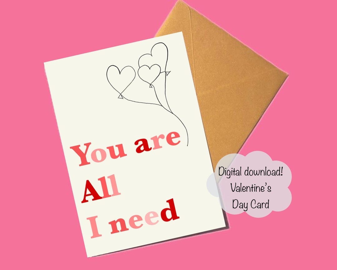 Printable Valentine's Day Card Instant Download Valentine's Day Card ...