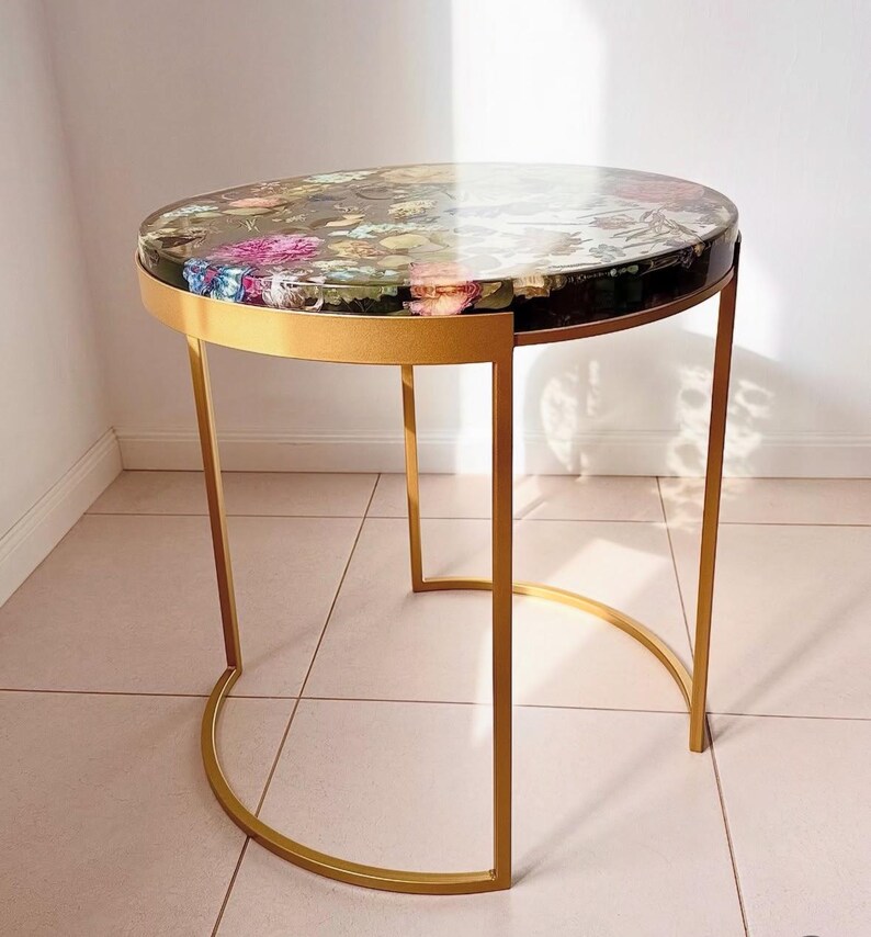 Epoxy End Side Table With Real Dried Flower - Large 18” Alcohol and ...