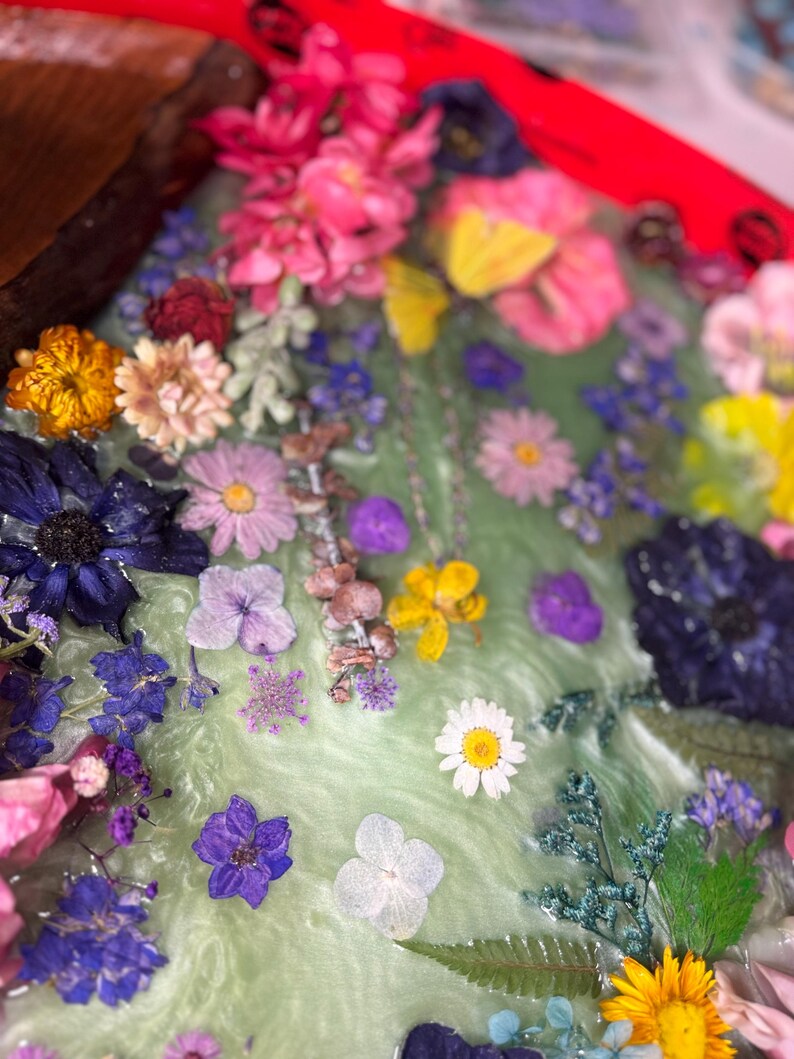 Handmade Epoxy Resin Flower Table Large 34” Featuring Subtle Colored ...