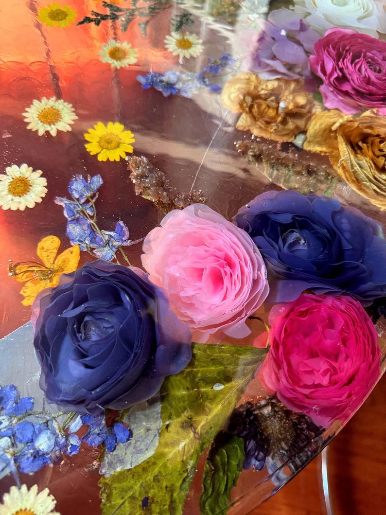 Handmade Epoxy Resin Flower Table Large 24” Featuring Subtle Colored ...