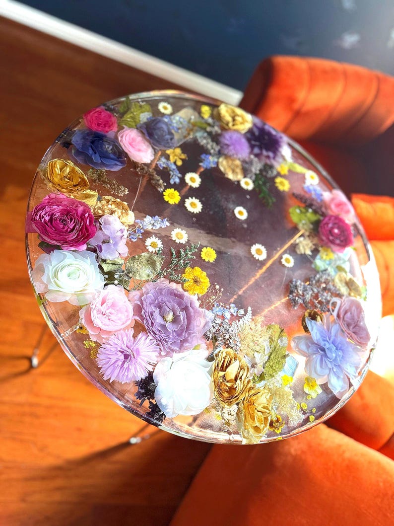 Handmade Epoxy Resin Flower Table Large 24” Featuring Subtle Colored ...