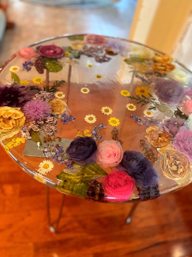 Handmade Epoxy Resin Flower Table Large 24” Featuring Subtle Colored ...