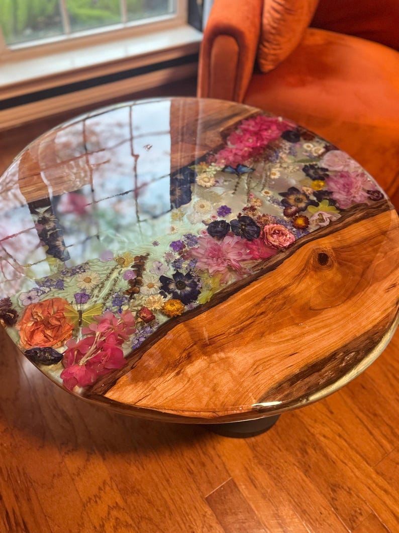 Handmade Epoxy Resin Flower Table Large 34” Featuring Subtle Colored ...