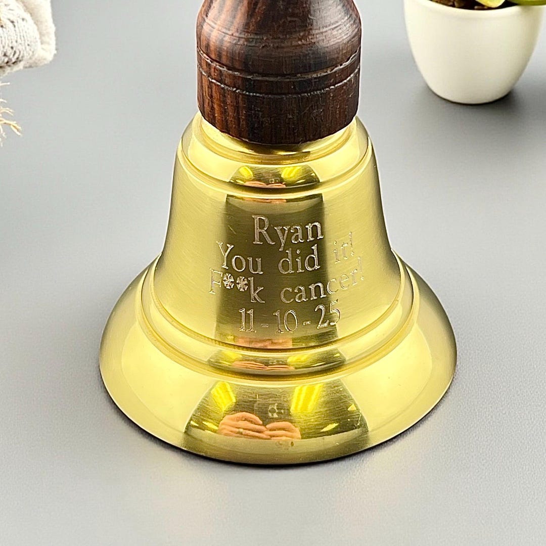 Engraved Solid Brass Handbell Wooden Handle - Beat Cancer - Teacher ...
