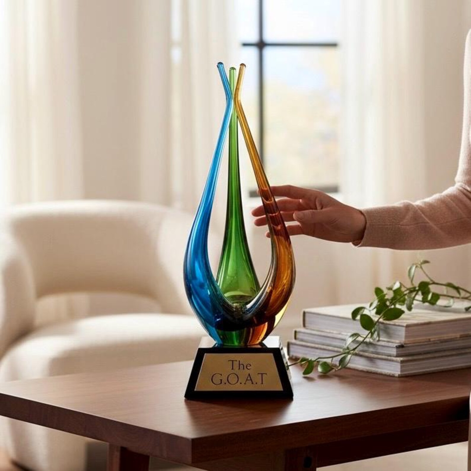The Tripod Orange Blue Green Art Glass Corporate Award - Personalized ...