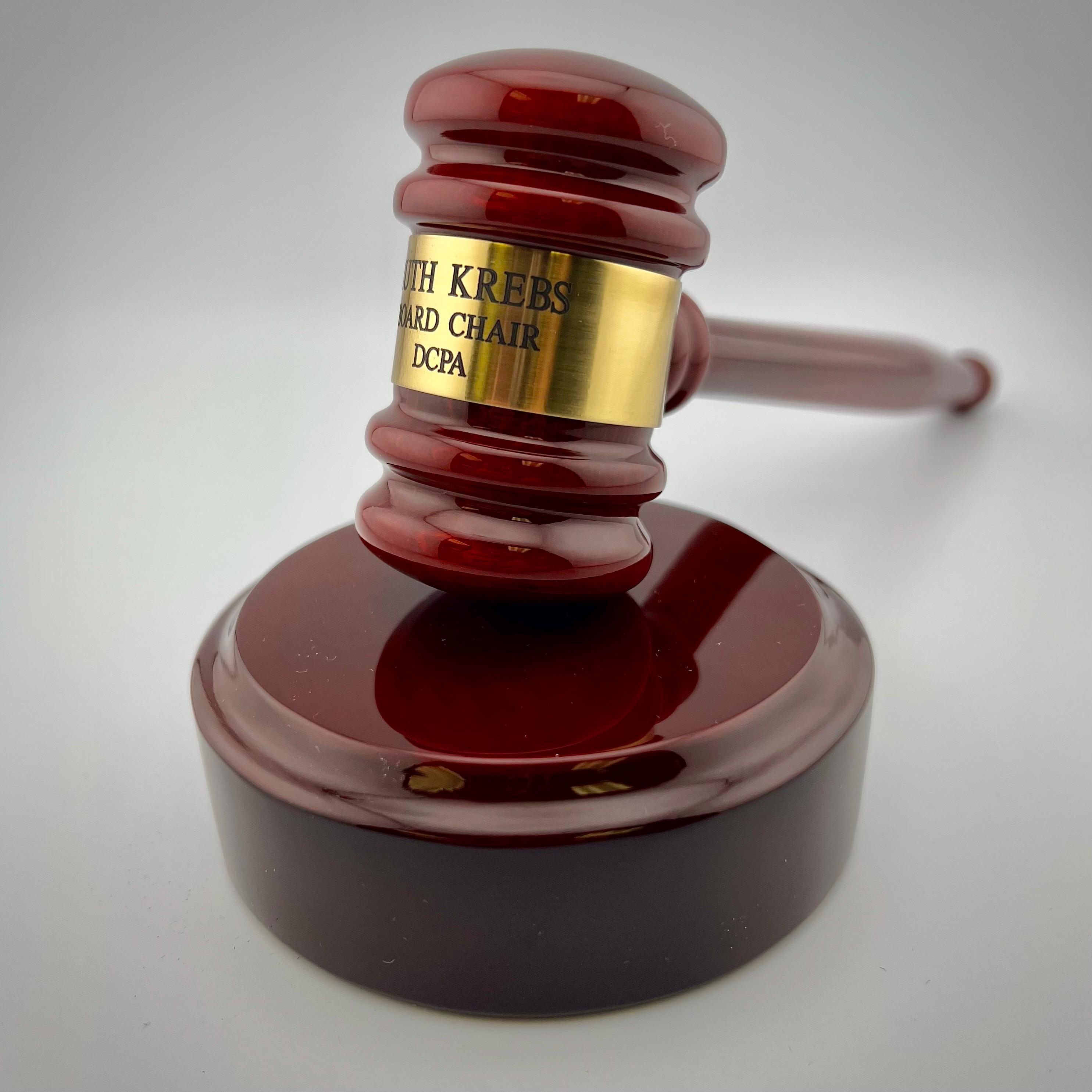 Rosewood Judges Gavel With Custom Engraved Brass Plate, Handheld Red ...