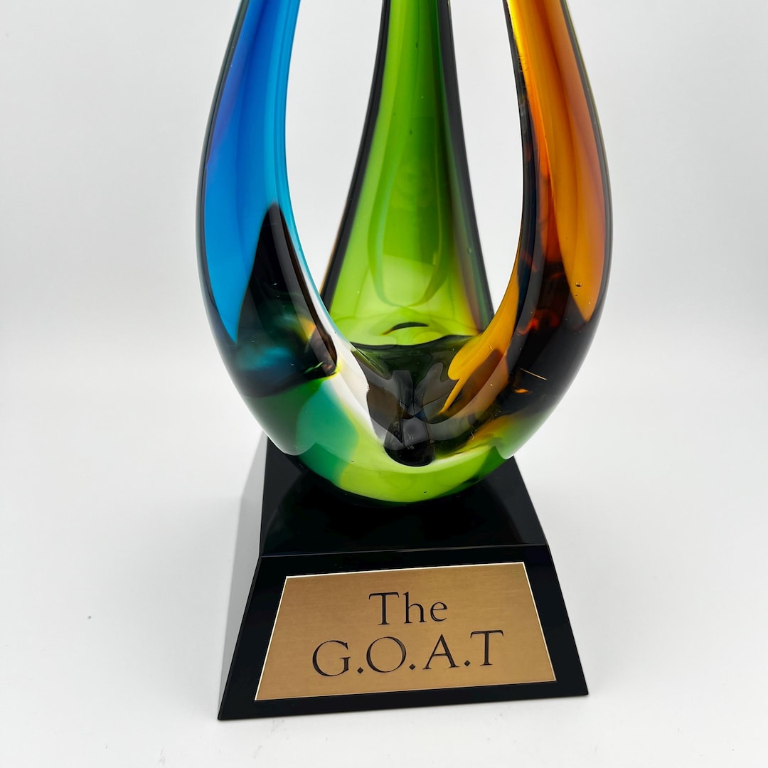 The Tripod Orange Blue Green Art Glass Corporate Award - Personalized ...