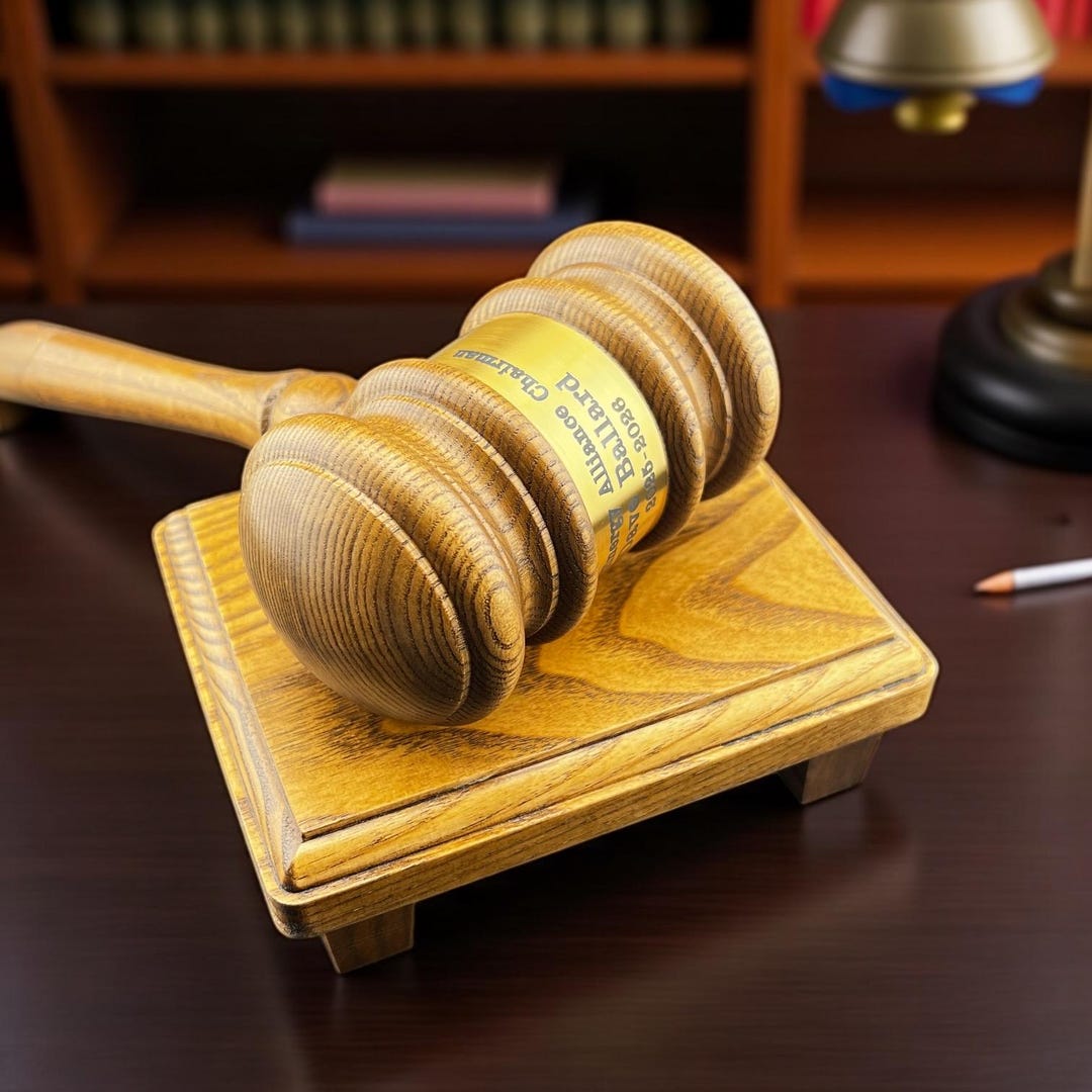 Large Solid Oak Wood Judges Gavel With Custom Engraved Brass Plate ...