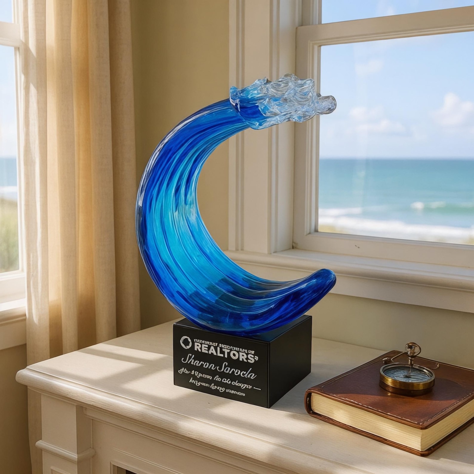 Aqua Wave Blue Art Glass Water Award, Personalized Artistic Hand Blown ...